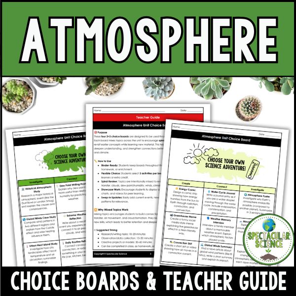 Atmosphere Choice Boards Student Activity Worksheets | Spectacular Science