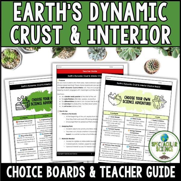 Earth's Dynamic Crust & Interior Choice Boards Student Activity ...