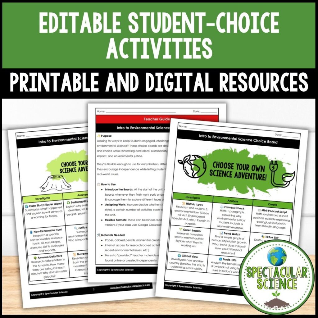 Environmental Science Choice Boards Student Activity Worksheets Bundle ...